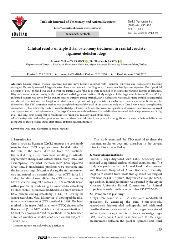 (PDF) Clinical results of triple tibial osteotomy treatment in cranial ...