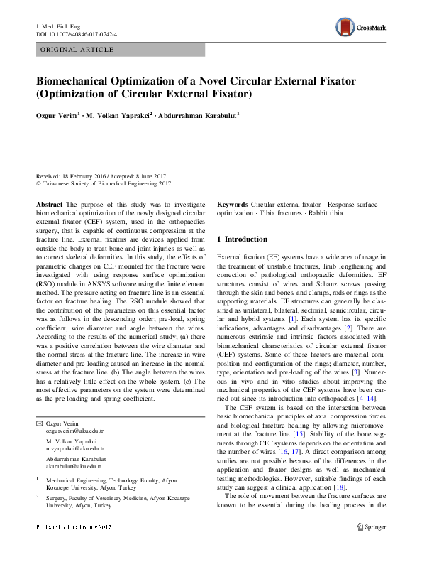 (PDF) Biomechanical Optimization of Novel Circular External Fixators ...