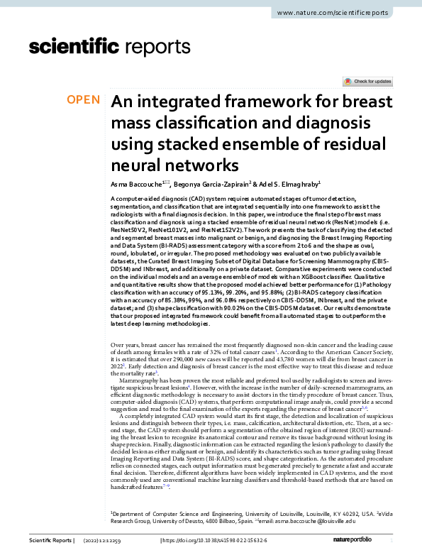 Pdf An Integrated Framework For Breast Mass Classification And Diagnosis Using Stacked