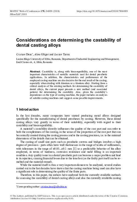 (PDF) Considerations on determining the castability of dental casting ...