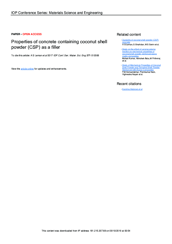 (PDF) Properties of concrete containing coconut shell powder (CSP) as a ...