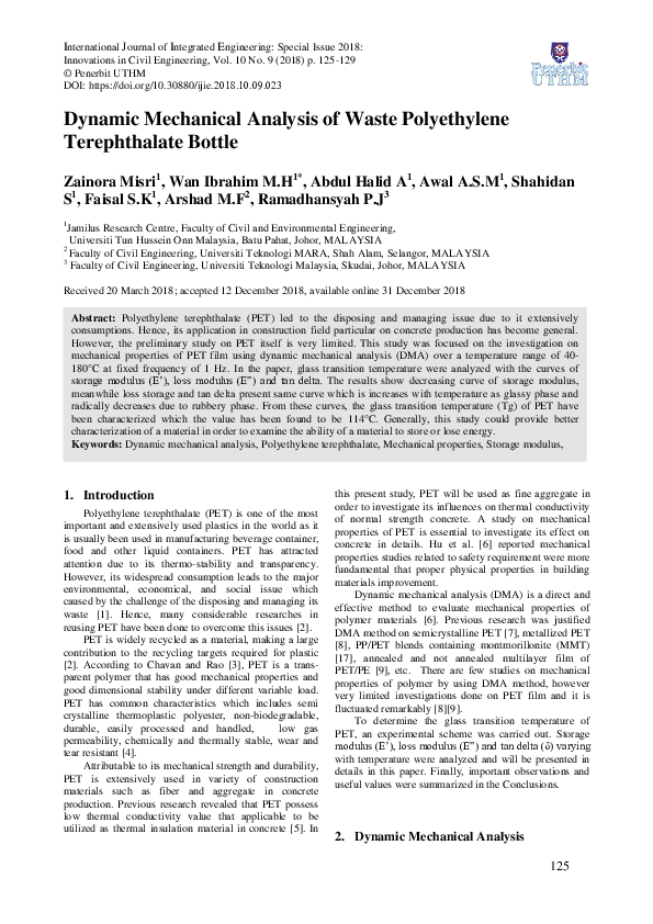 (PDF) Dynamic Mechanical Analysis of Waste Polyethylene Terephthalate Bottle