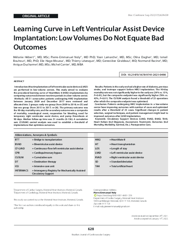 (PDF) Learning Curve in Left Ventricular Assist Device Implantation: Low Volumes Do Not Equate ...