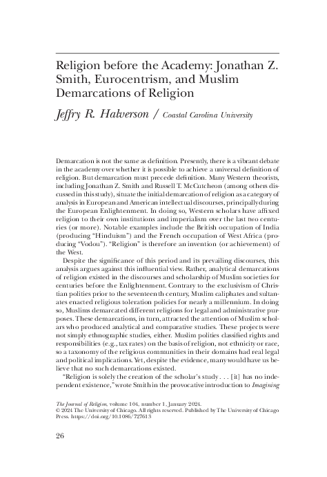 (PDF) Religion before the Academy: Jonathan Z. Smith, Eurocentrism, and ...