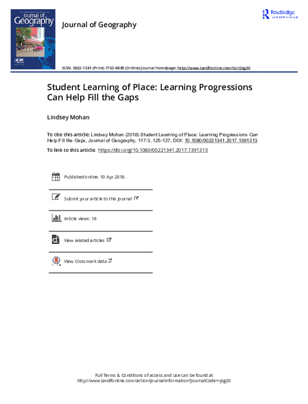 (PDF) Student Learning of Place: Learning Progressions Can Help Fill ...
