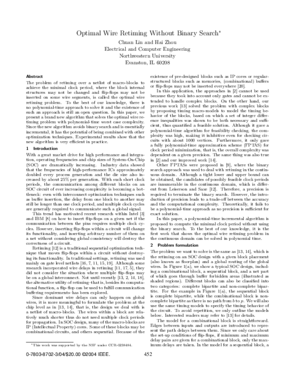 Pdf Optimal Wire Retiming Without Binary Search Hai Zhou