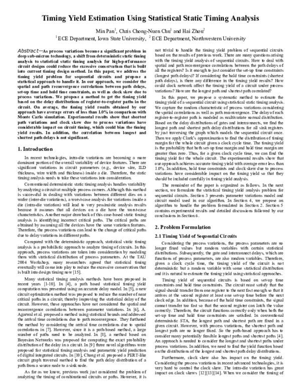 (PDF) Timing Yield Estimation Using Statistical Static Timing Analysis