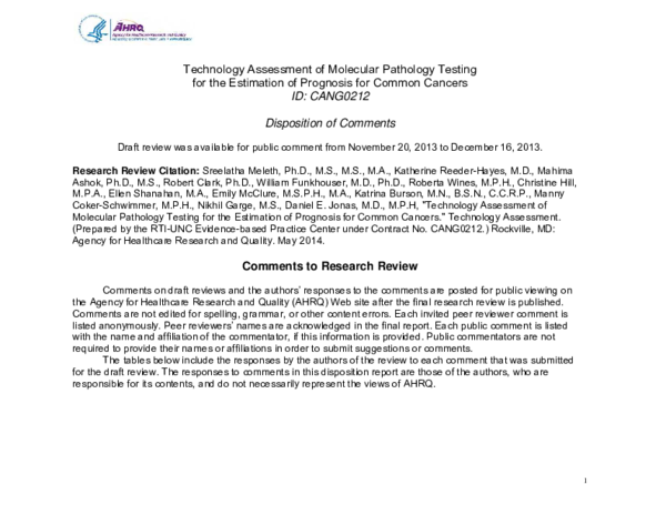 (PDF) Technology Assessment of Molecular Pathology Testing for the ...