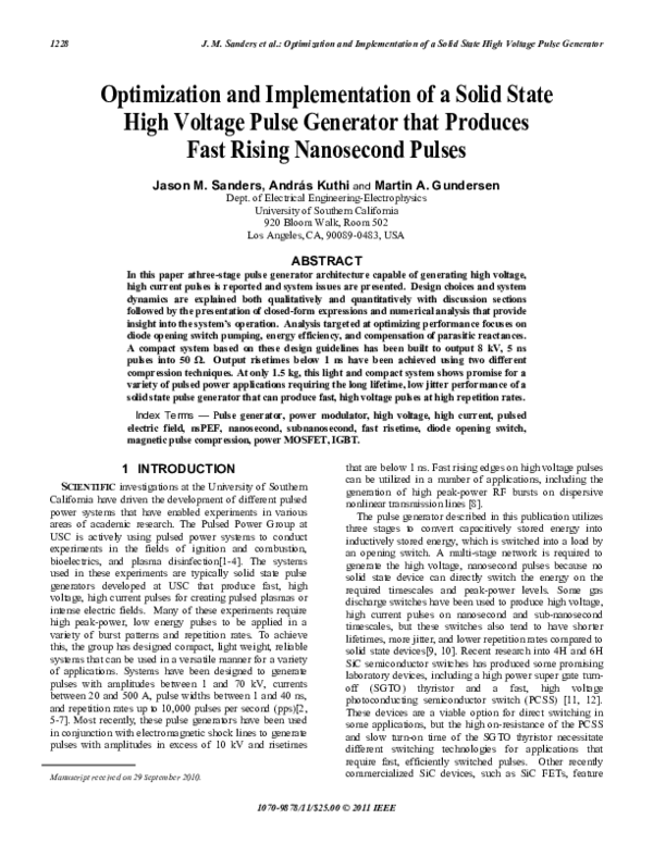 (PDF) Optimization and implementation of a solid state high voltage pulse generator that ...