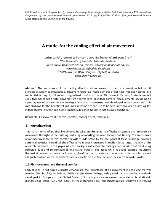 (PDF) A model for the cooling effect of air movement