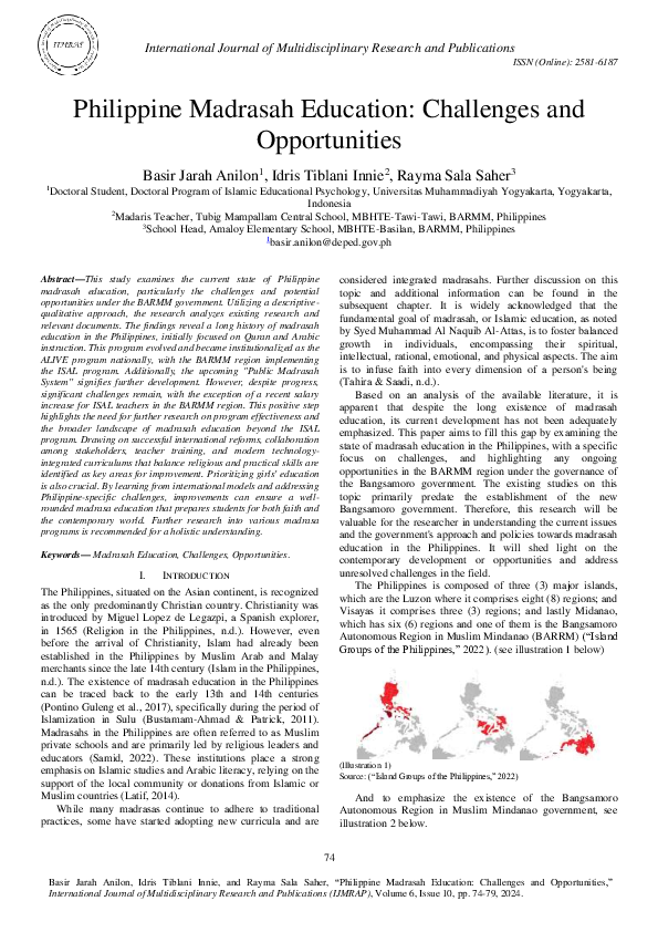 (PDF) Philippine Madrasah Education: Challenges and Opportunities
