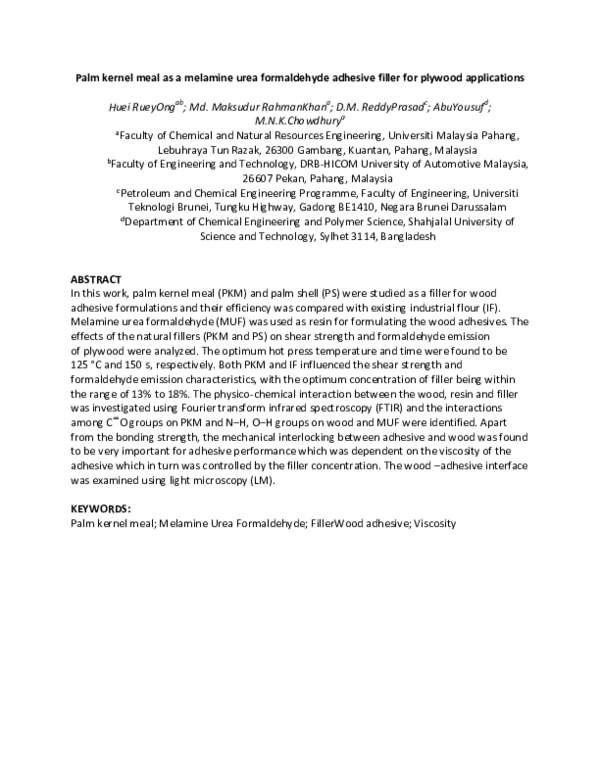 (PDF) Palm kernel meal as a melamine urea formaldehyde adhesive filler ...