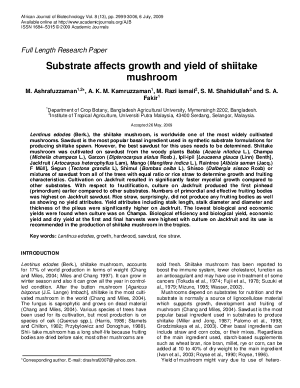 (PDF) Substrate affects growth and yield of shiitake mushroom