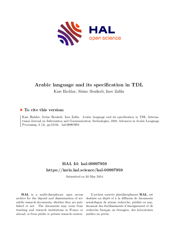 (PDF) Arabic language and its specification in TDL