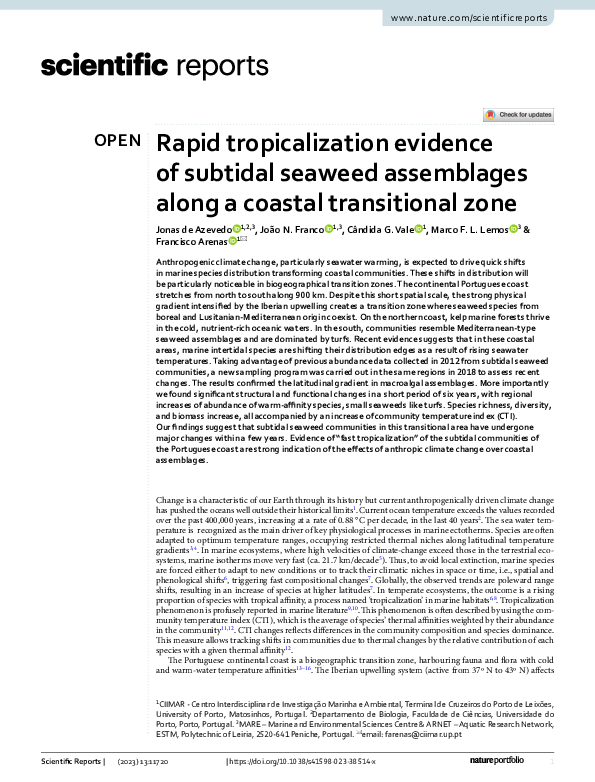 (PDF) Rapid tropicalization evidence of subtidal seaweed assemblages ...