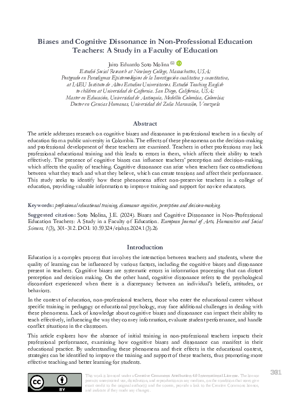 (PDF) Biases and Cognitive Dissonance in Non-Professional Education ...