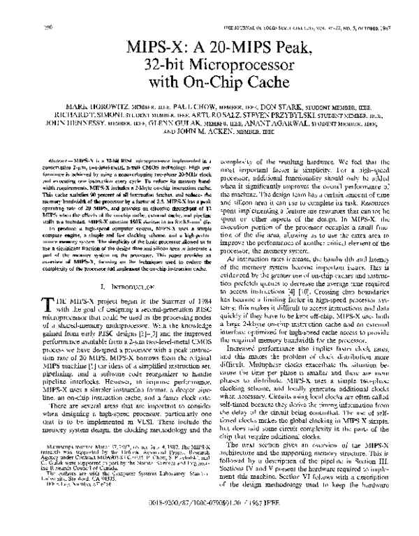 (PDF) MIPS-X: a 20-MIPS peak, 32-bit microprocessor with on-chip cache