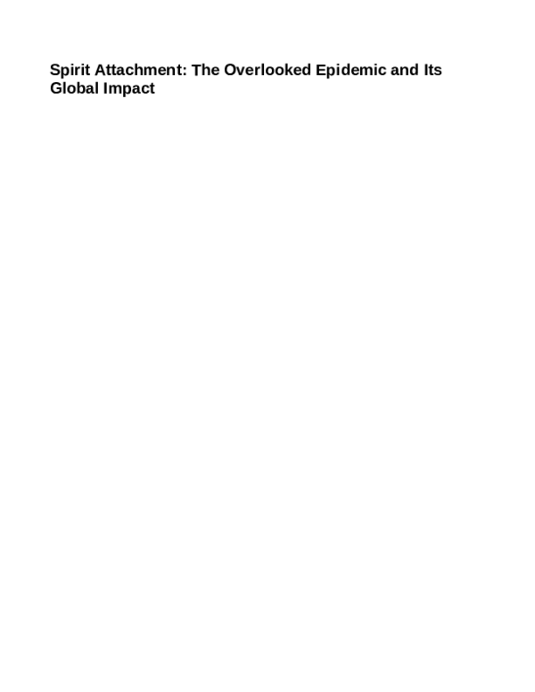 (PDF) Spirit Attachment: The Overlooked Epidemic and Its Global Impact