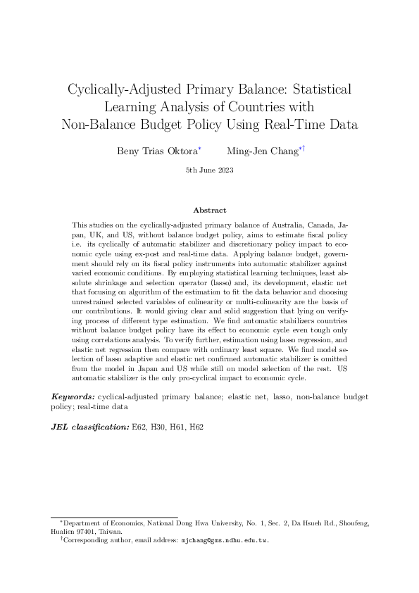 (PDF) Cyclically-Adjusted Primary Balance: Statistical Learning ...