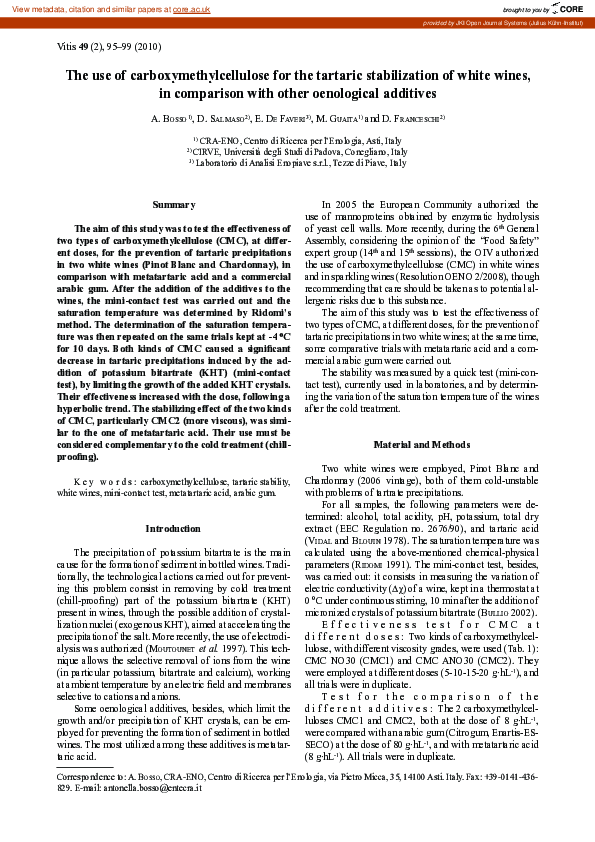 (PDF) The use of carboxymethylcellulose for the tartaric stabilization of white wines, in ...