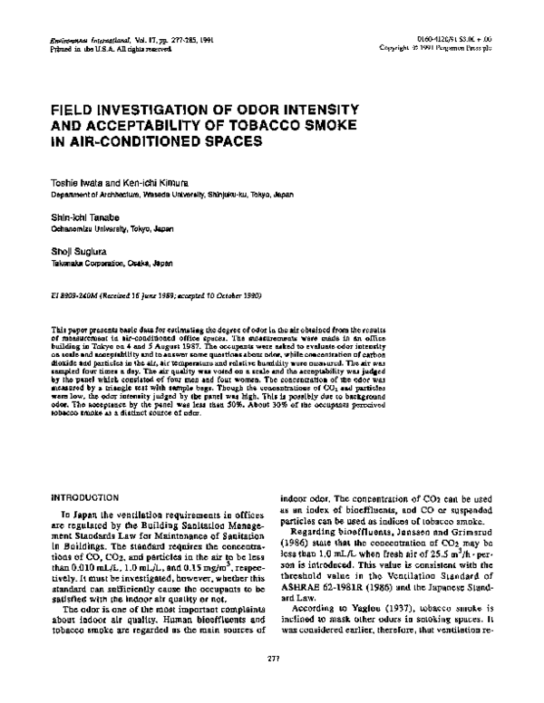(PDF) Field investigation of odor intensity and acceptability of ...