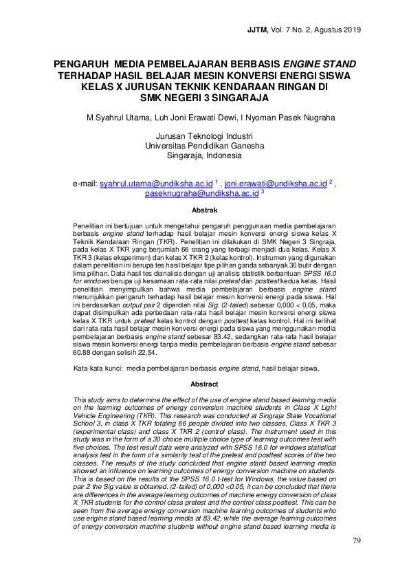 (PDF) Pengaruh Media Pembelajaran Berbasis Engine Stand Terhadap Hasil Belajar Mesin Konversi ...