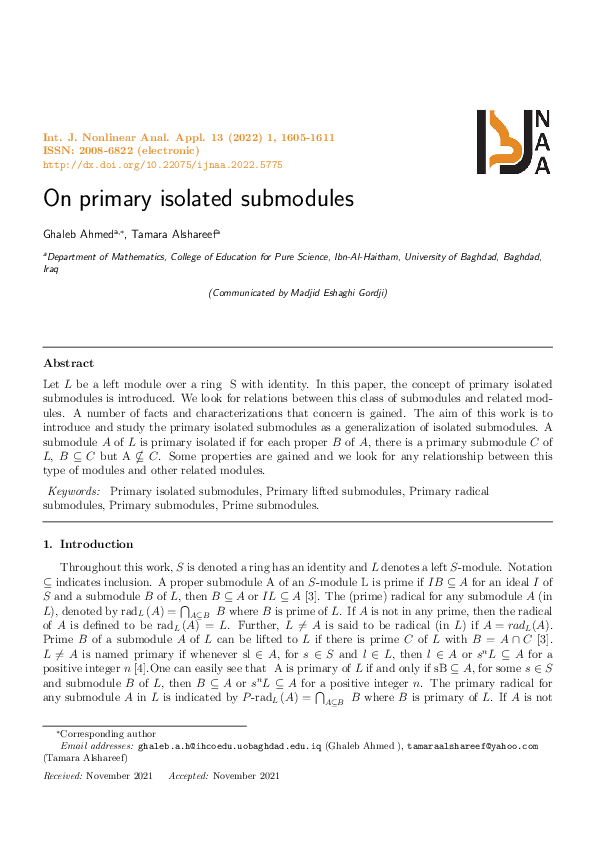 (PDF) On primary isolated submodules