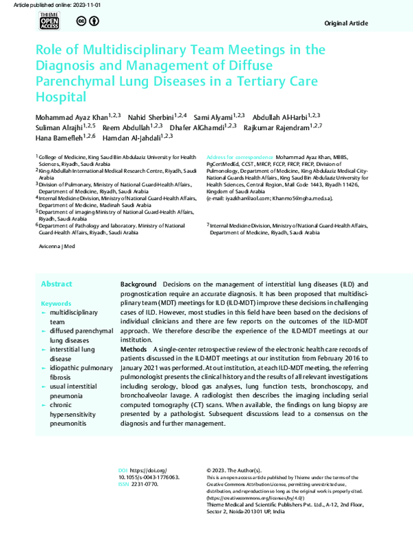(PDF) Impact of MDT Meetings on Diffuse Lung Diseases Management