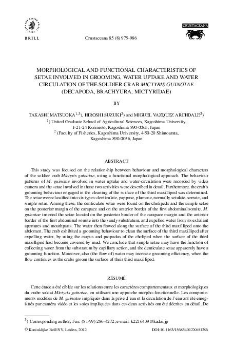 (PDF) MORPHOLOGICAL AND FUNCTIONAL CHARACTERISTICS OF SETAE INVOLVED IN ...