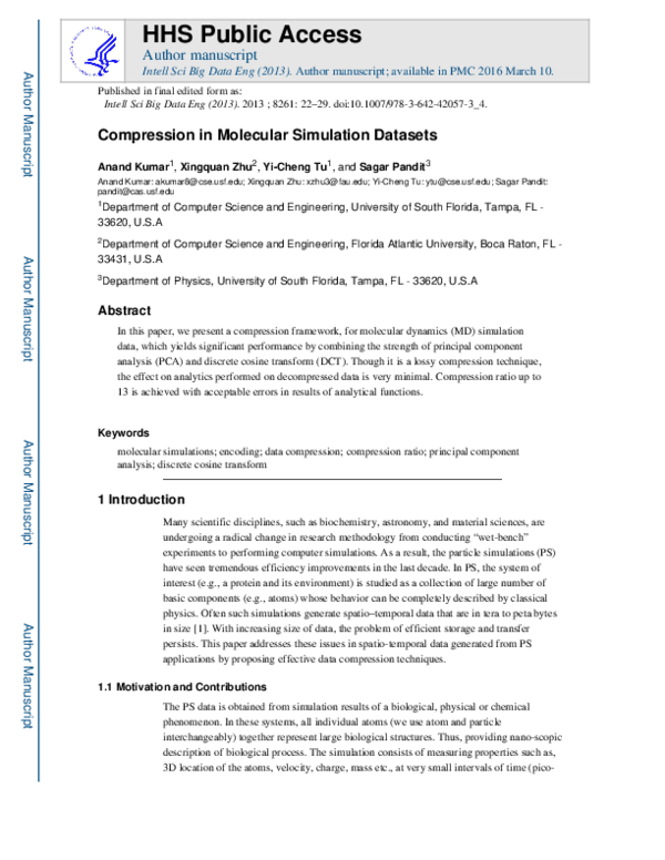 (PDF) Compression in Molecular Simulation Datasets