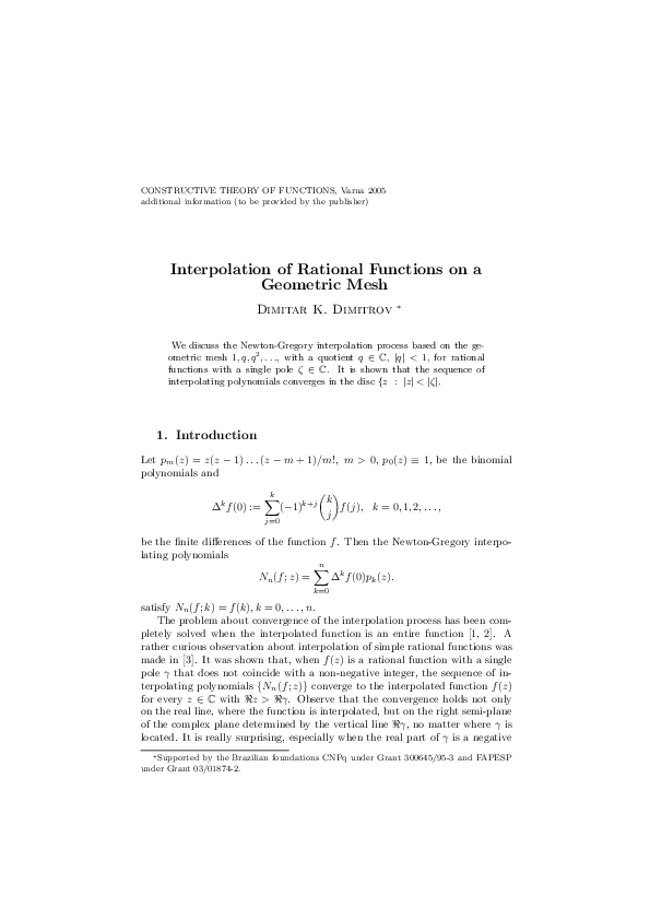 (PDF) Interpolation of Rational Functions on a Geometric Mesh