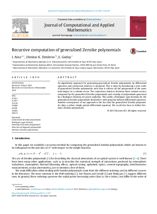 (PDF) Recursive computation of generalised Zernike polynomials