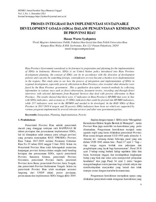 (PDF) PROSES INTEGRASI DAN IMPLEMENTASI SUSTAINABLE DEVELOPMENT GOALS ...