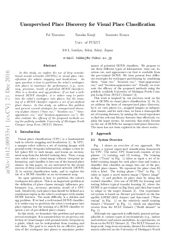 (PDF) Unsupervised Place Discovery for Visual Place Classification