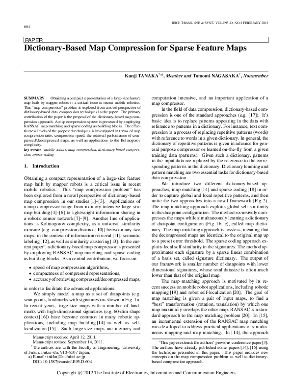 (PDF) Dictionary-Based Map Compression for Sparse Feature Maps