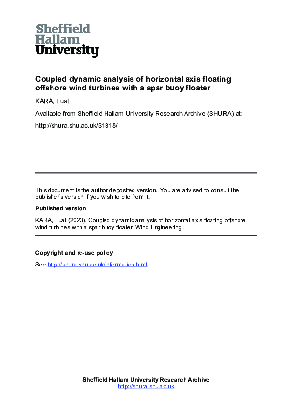 Pdf Coupled Dynamic Analysis Of Horizontal Axis Floating Offshore Wind Turbines With A Spar