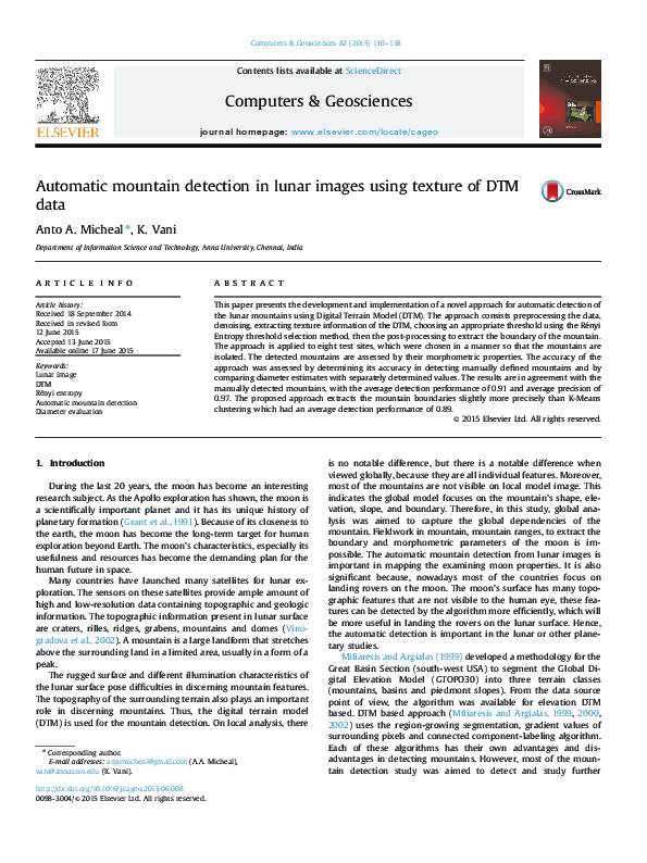 (PDF) Automatic mountain detection in lunar images using texture of DTM ...