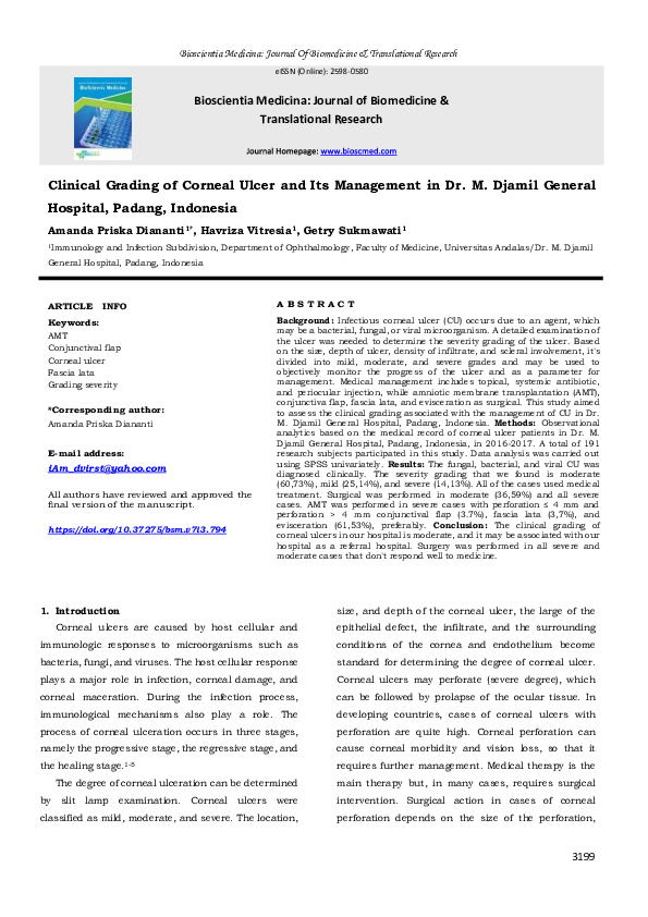 (PDF) Clinical Grading of Corneal Ulcer and Its Management in Dr. M ...