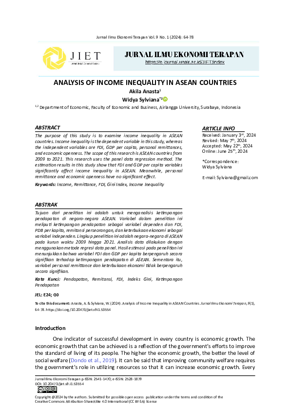 (PDF) Analysis of Income Inequality in ASEAN Countries