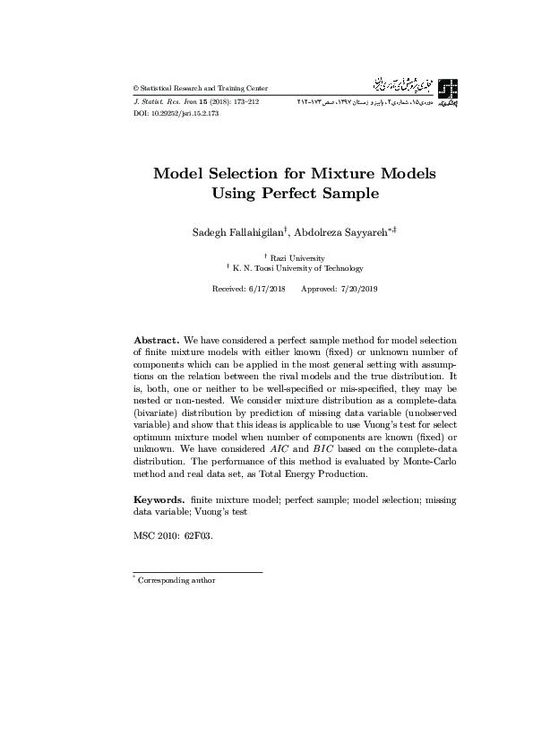 (PDF) Model Selection for Mixture Models Using Perfect Sample