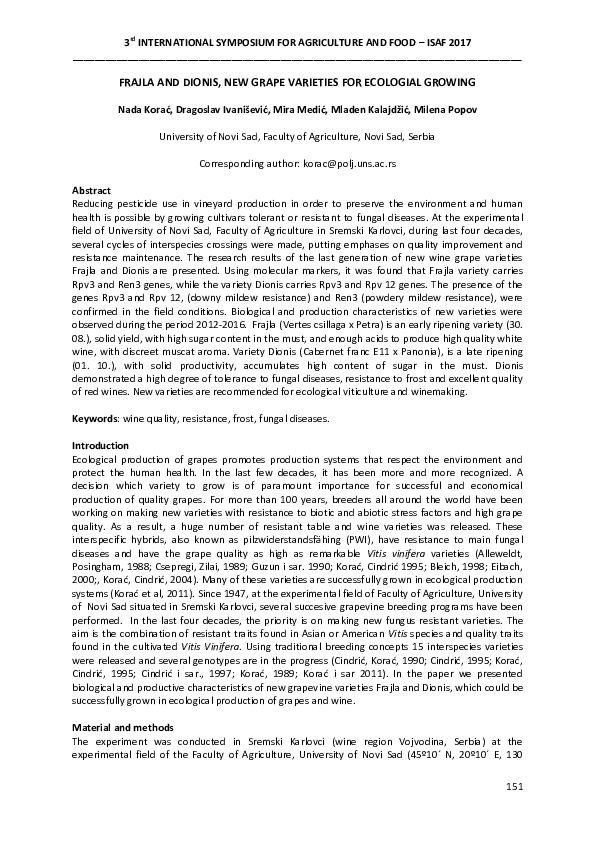 (PDF) Frajla and Dionis, New Grape Varieties for Ecologial Growing ...