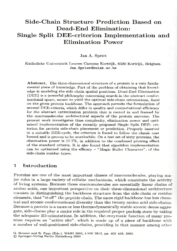 (PDF) Side-chain Structure Prediction Based on Dead-End Elimination ...