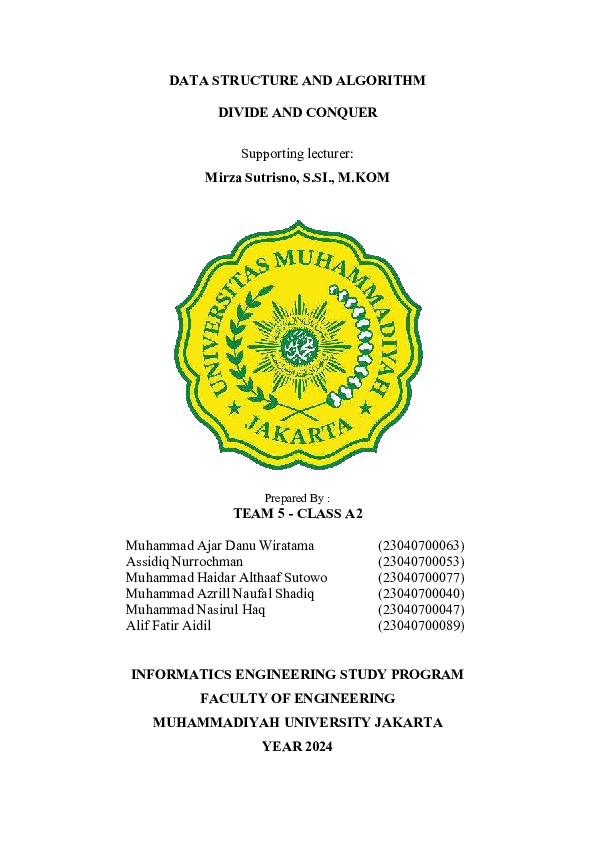 (PDF) DATA STRUCTURE AND ALGORITHM DIVIDE AND CONQUER Supporting lecturer