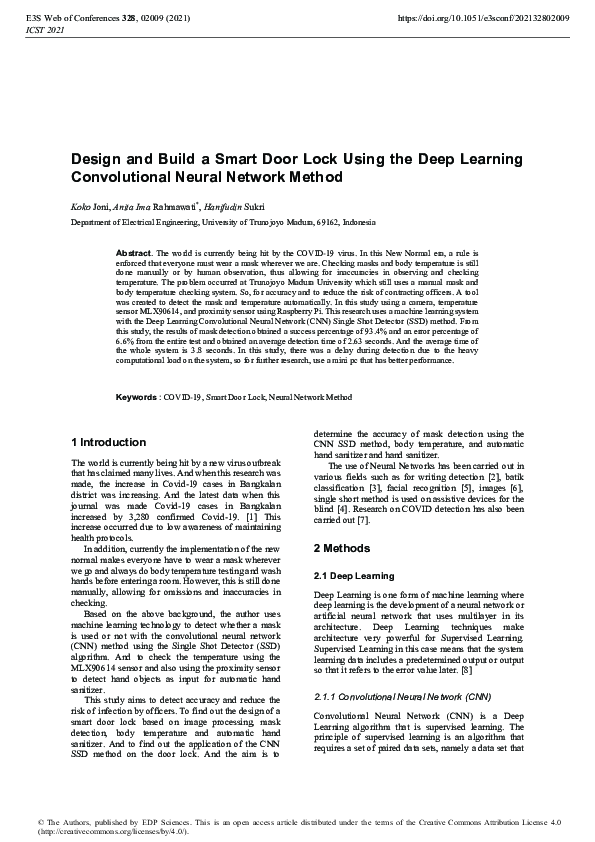 (PDF) Design and Build a Smart Door Lock Using the Deep Learning Convolutional Neural Network Method