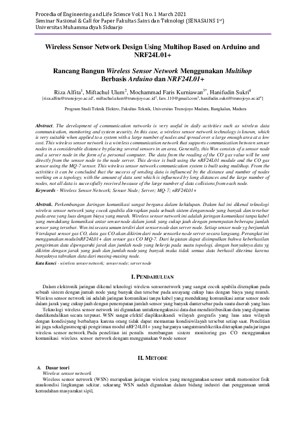(PDF) Wireless Sensor Network Design Using Multihop Based on Arduino and NRF24L01
