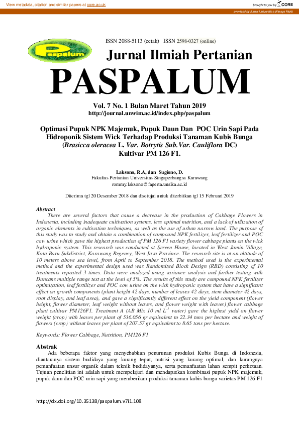 (PDF) Optimasi Pupuk NPK Majemuk, Pupuk Daun Dan POC Urin Sapi Pada ...
