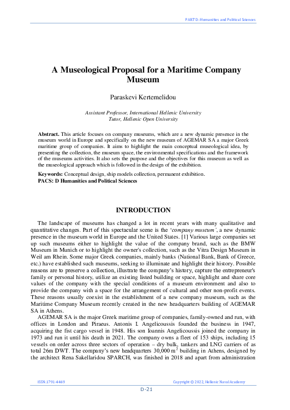 (PDF) A Museological Proposal for a Maritime Company Museum