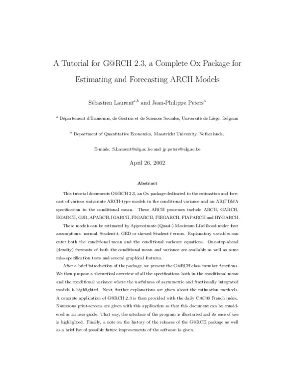 (PDF) A tutorial for G@ RCH 2.3, a complete Ox package for estimating ...