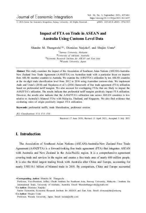 (PDF) Impact of FTA on Trade in ASEAN and Australia Using Customs Level ...