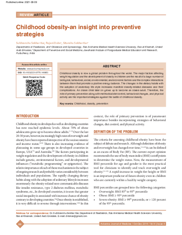 (PDF) Childhood obesity-an insight into preventive strategies